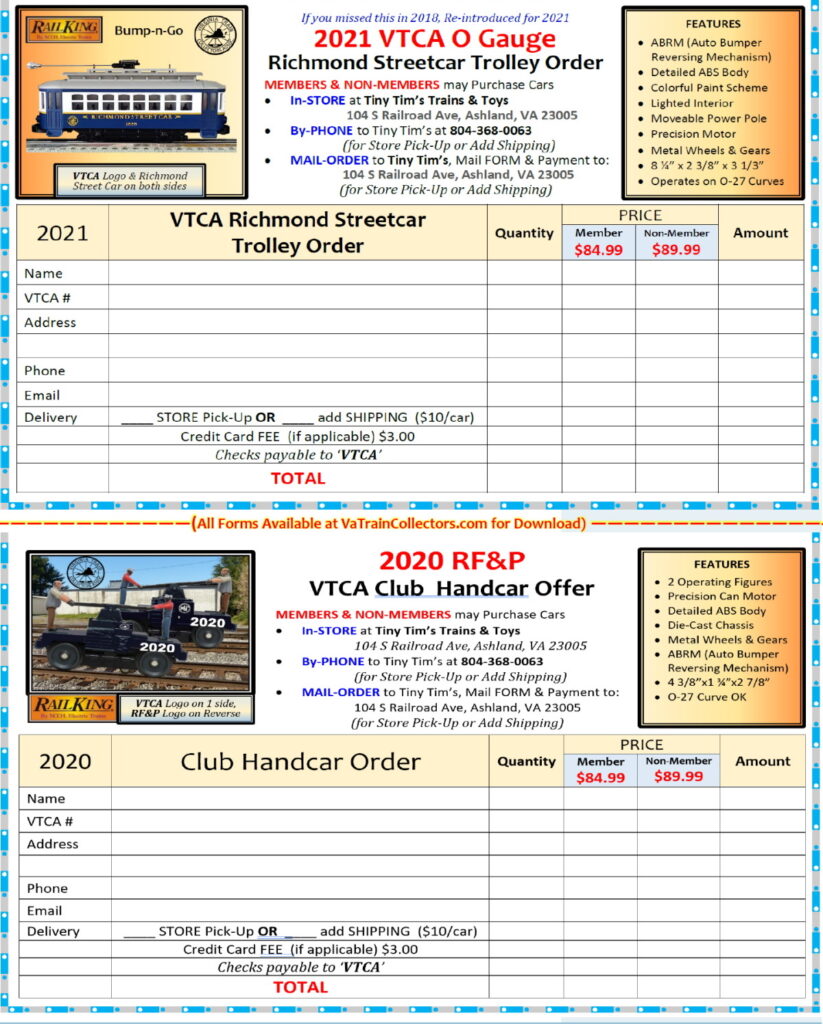 VTCAClubCarOrderForms-2020and2021 | Virginia Train Collectors, Inc.