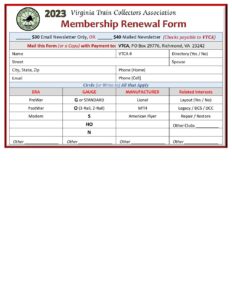 VTCA 2023 Membership Renewal Form Pdf | Virginia Train Collectors, Inc.